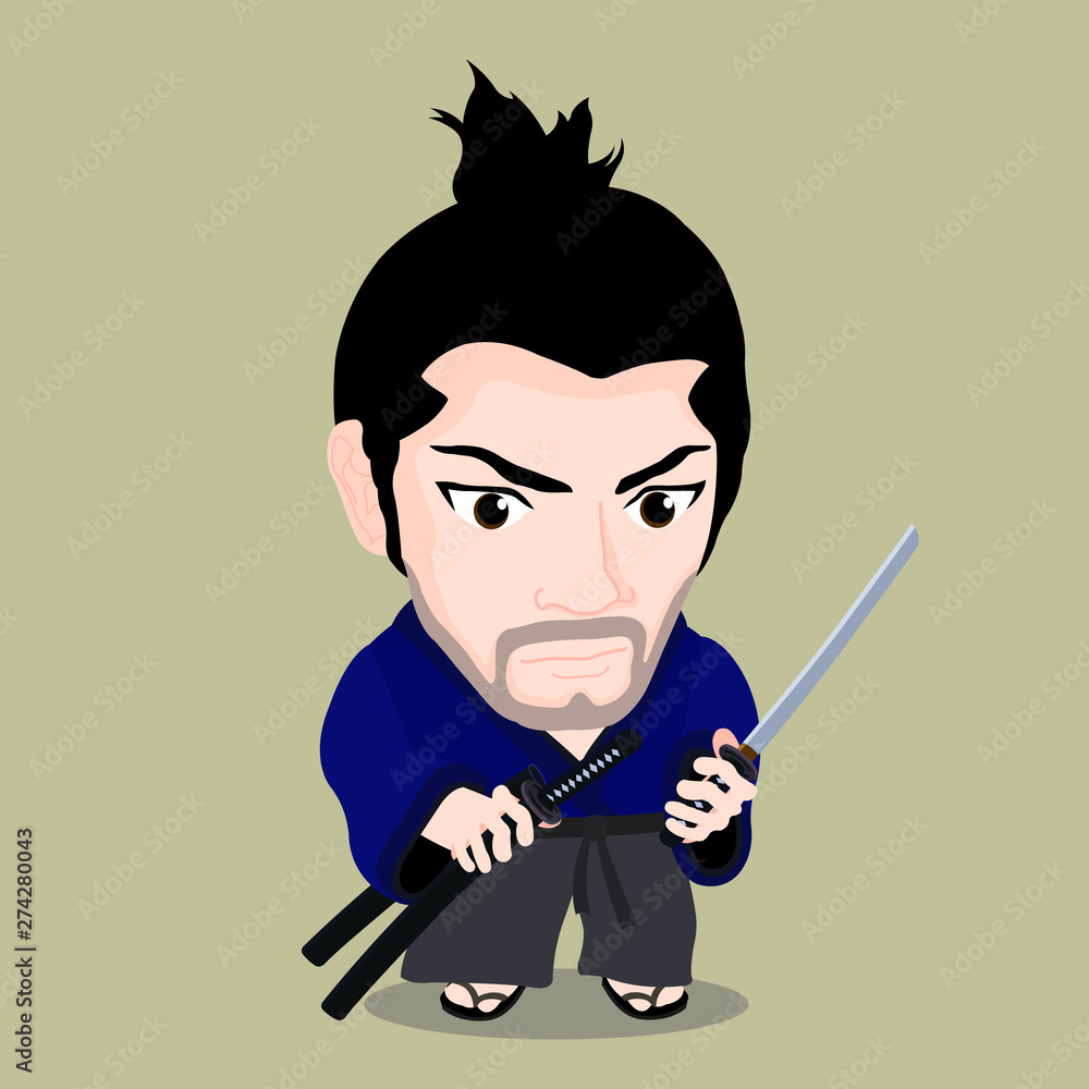 Cute cartoon character of Miyamoto Musashi Stock Vector | Adobe Stock