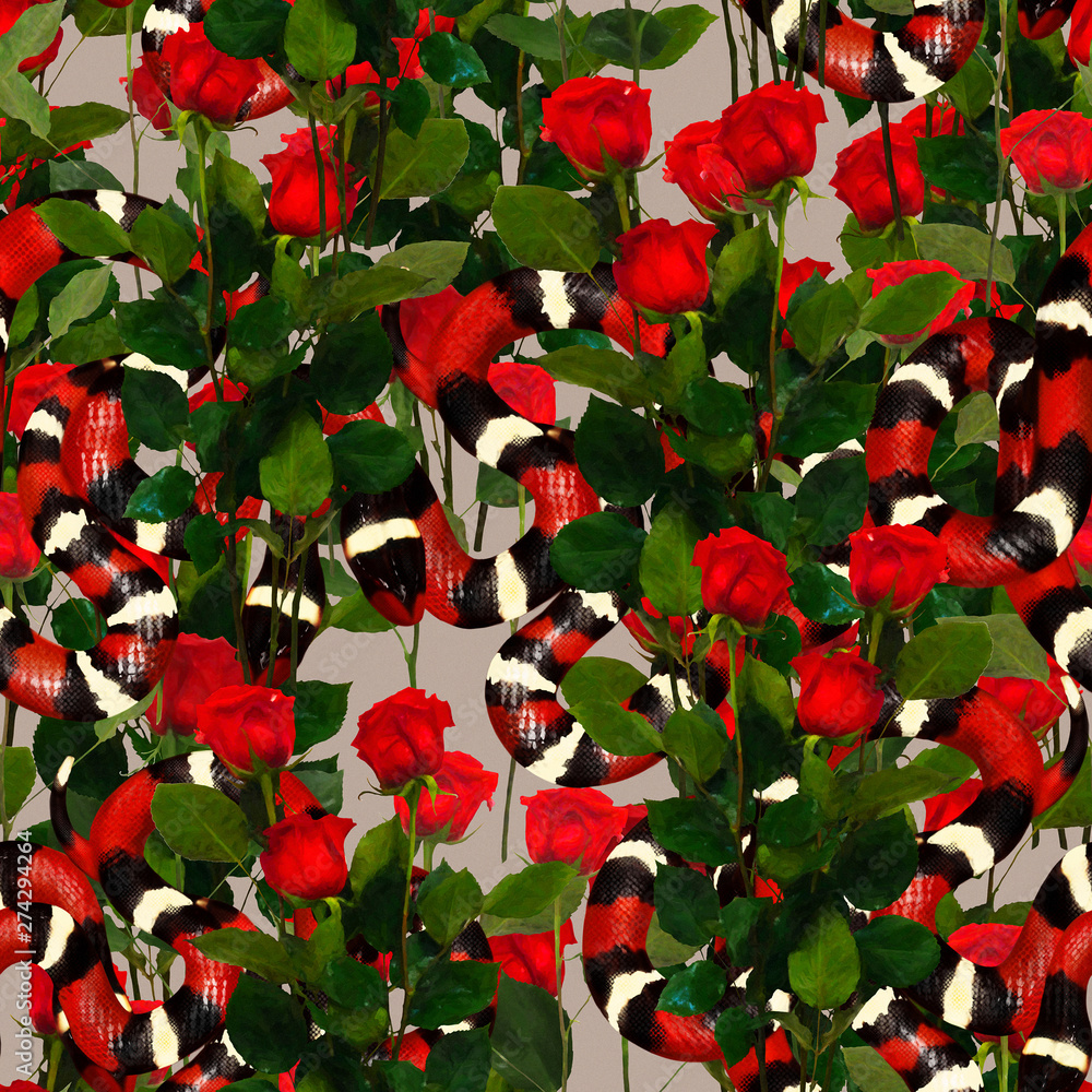 Coral Snakes Seamless Pattern. Snake Skin Fashion Background for ...