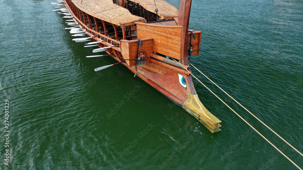 Aerial detail photo of ancient Greek warship full scale replica Trireme ...