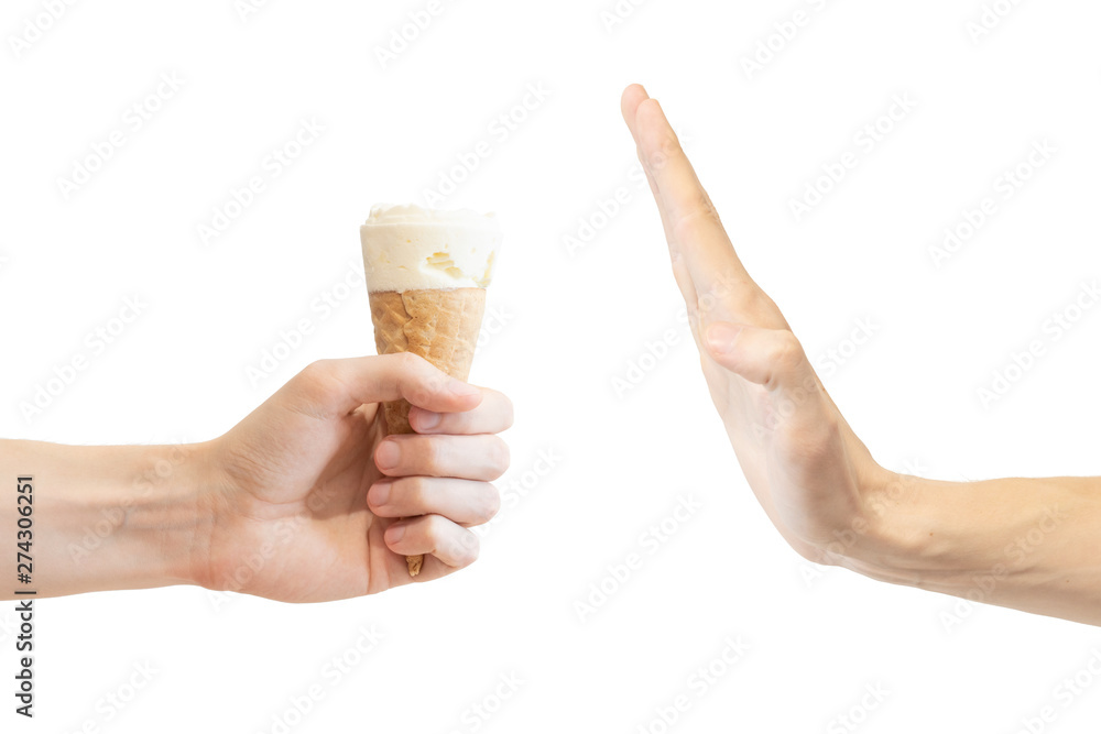 Say no white ice cream. Man says no to white ice cream. Hand gesture to ...