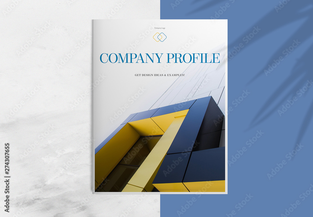 Company Profile Layout with Blue and Orange Accents Stock Template ...