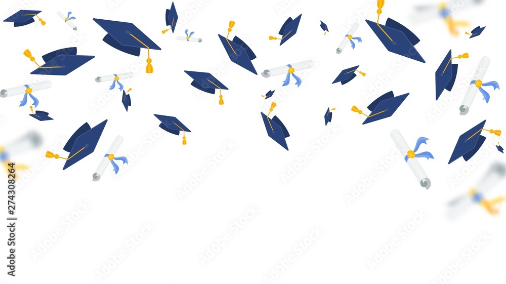 Flying graduate cap and diploma on white background. Stock Vector ...