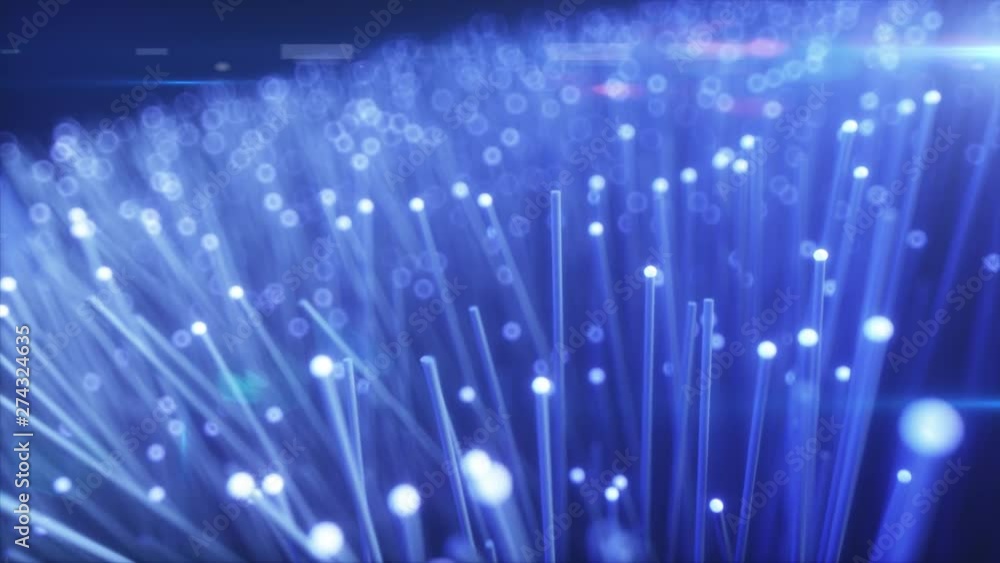 Millions of fiber optic wires transmitting a signal, flashing signal ...