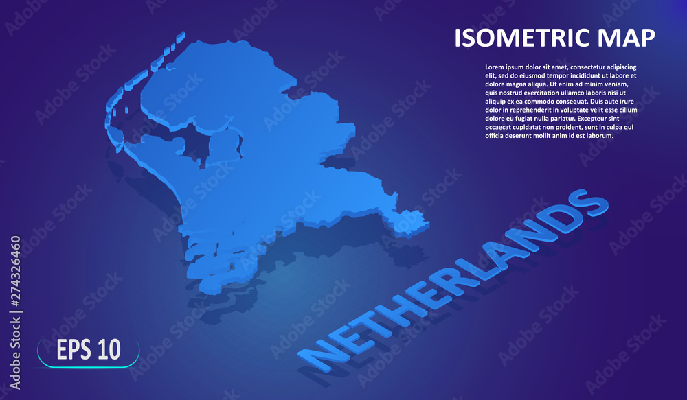 Isometric map of the NETHERLAND. Stylized flat map of the country on ...