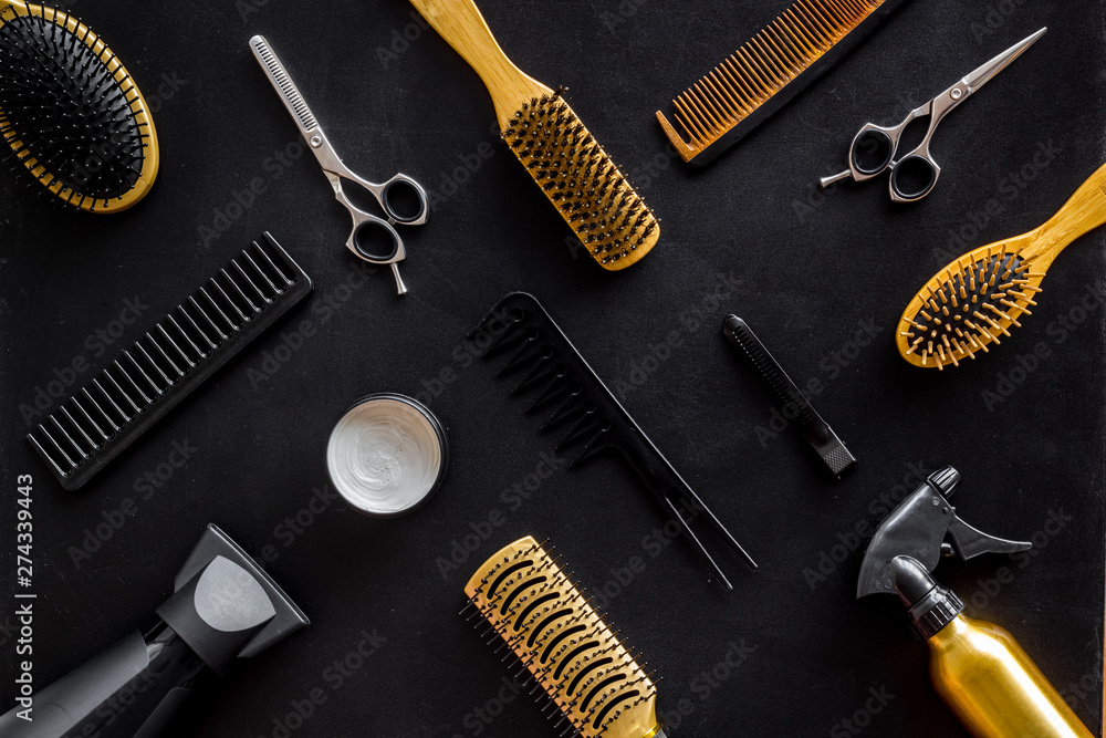 Hairdresser equipment for cutting hair and styling with combs, sciccors ...