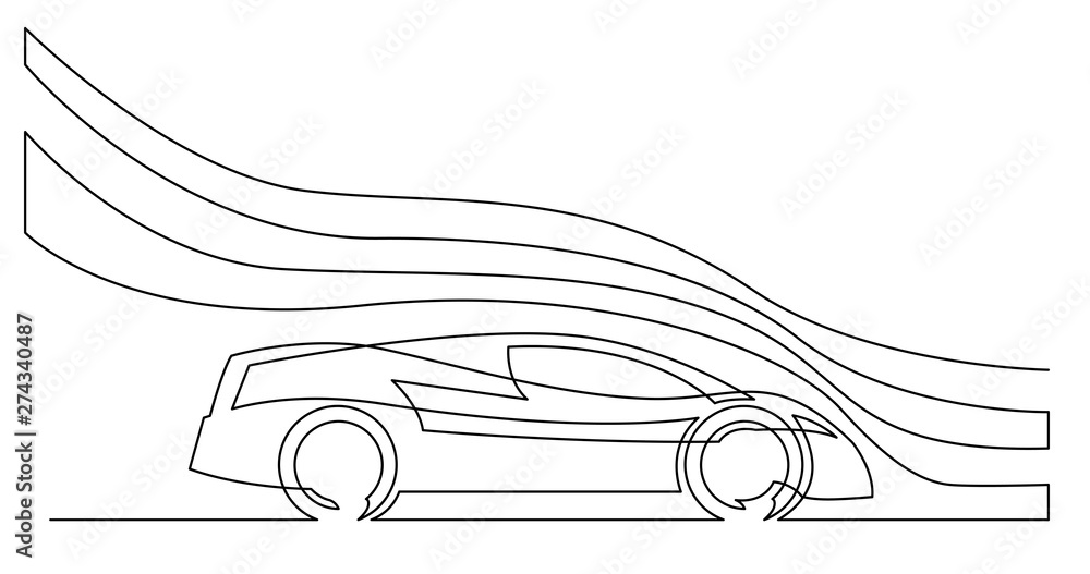 continuous line drawing of concept sport car with aerodynamics waves ...