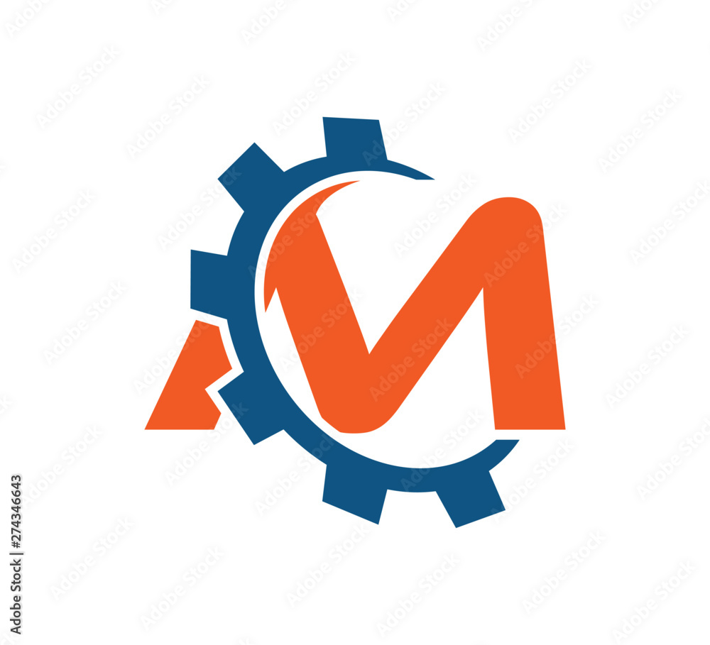 initial logo with gear vector M Stock Vector | Adobe Stock