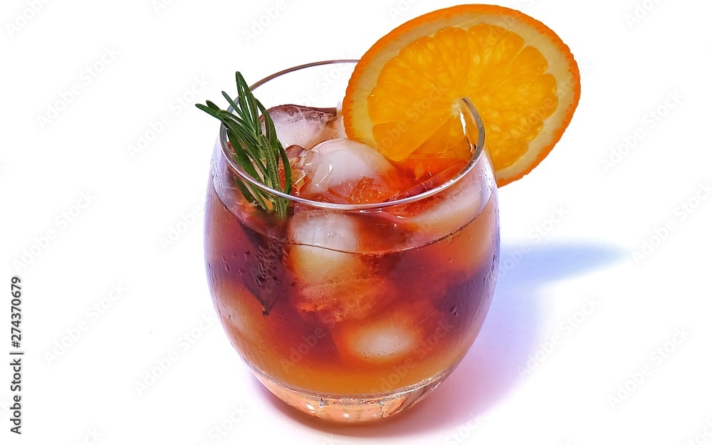 Iced yuzu americano or iced coffee with yuzu orange juice topped with ...