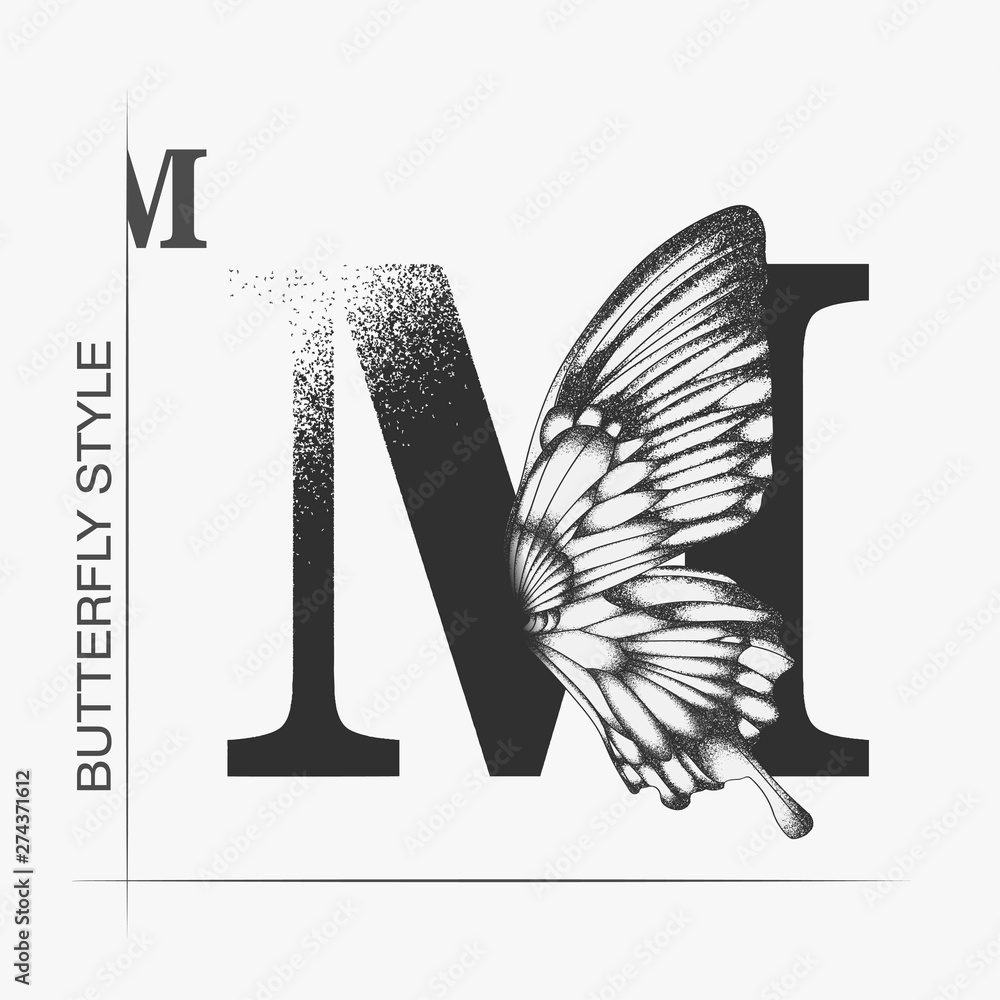 Letter M with butterfly silhouette. Monarch wing butterfly logo ...