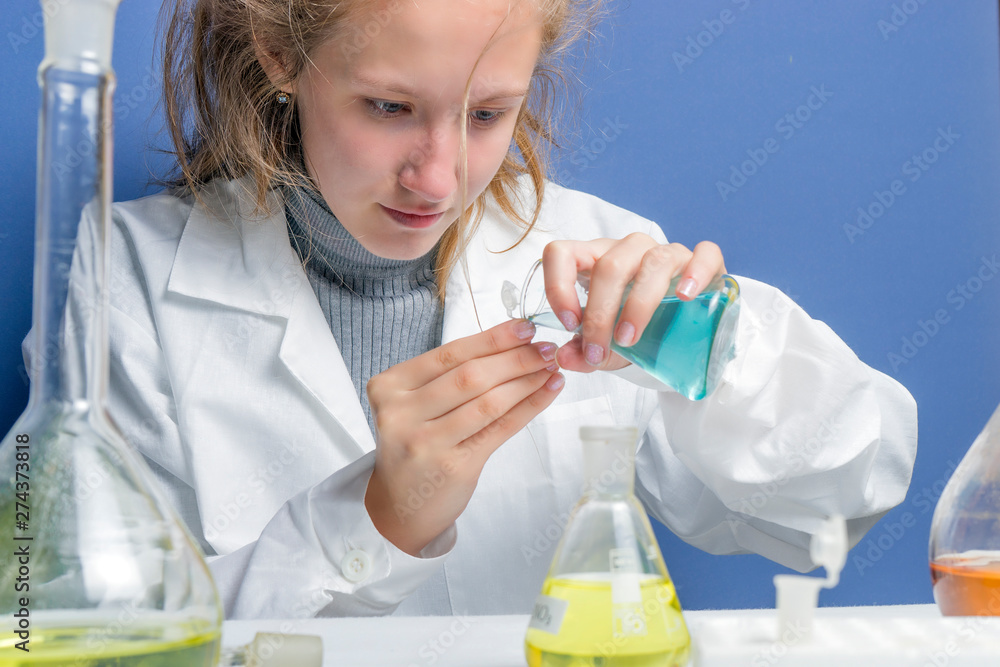 Female Teenage Student With Test tubes, Laboratory classes Stock Photo ...