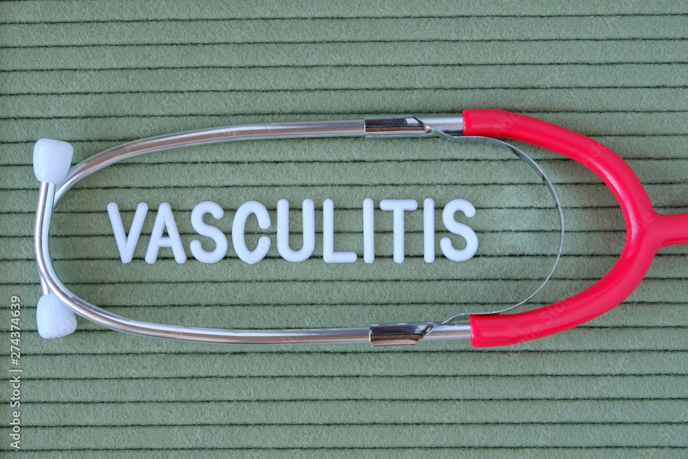 Vasculitis- text from white letters on green background with ...