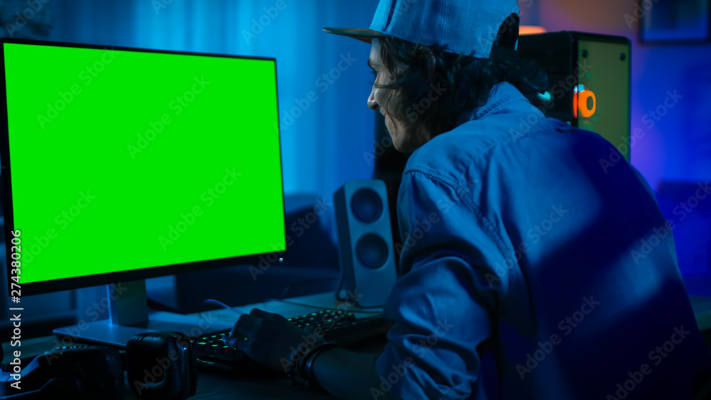 Professional Gamer Playing Online Video Game on His Powerful Personal ...