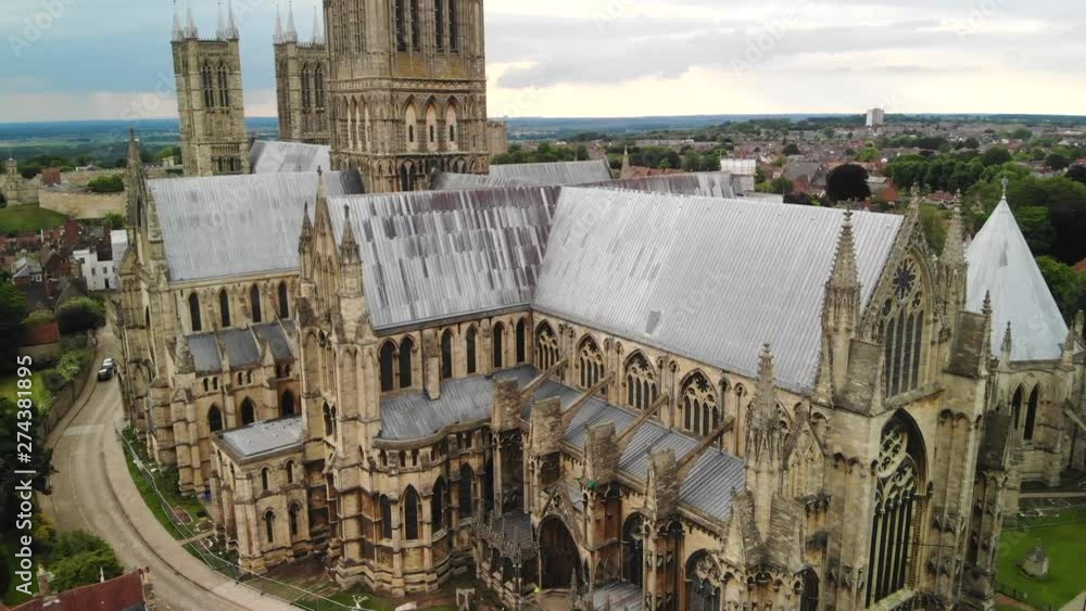 Aerial of Lincoln Cathedral, Lincoln Minster, or the Cathedral Church ...
