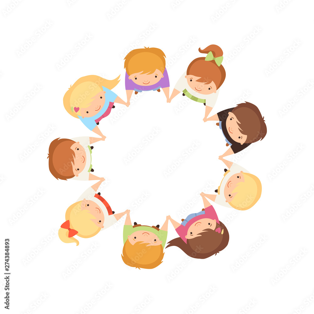 Cartoon Girls Holding Hands In Circle