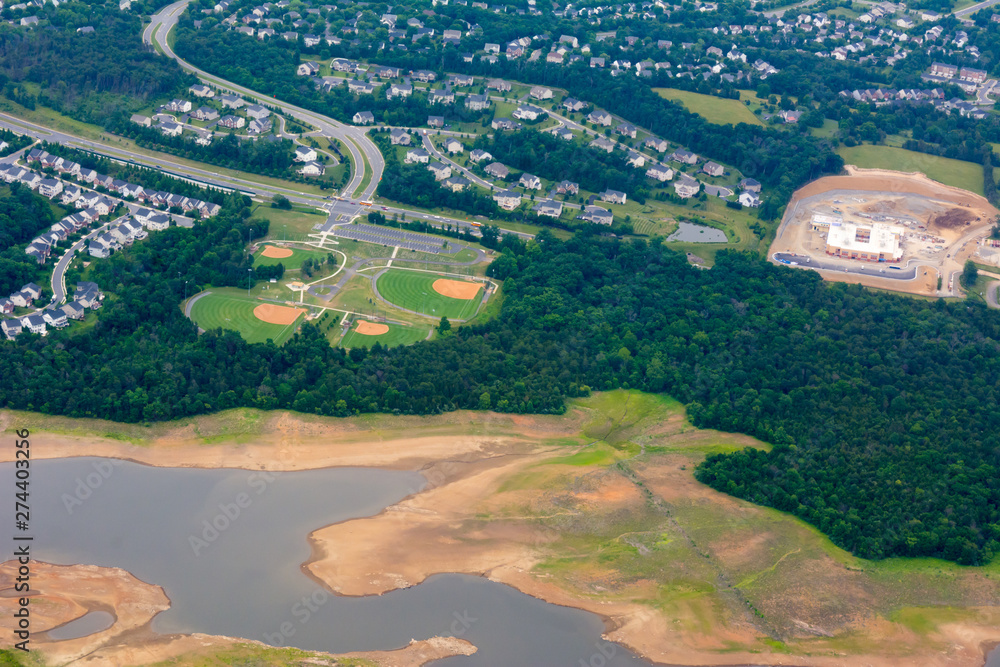 Aerial View of Baseball Fields taken from Flying Airplane Stock Photo ...