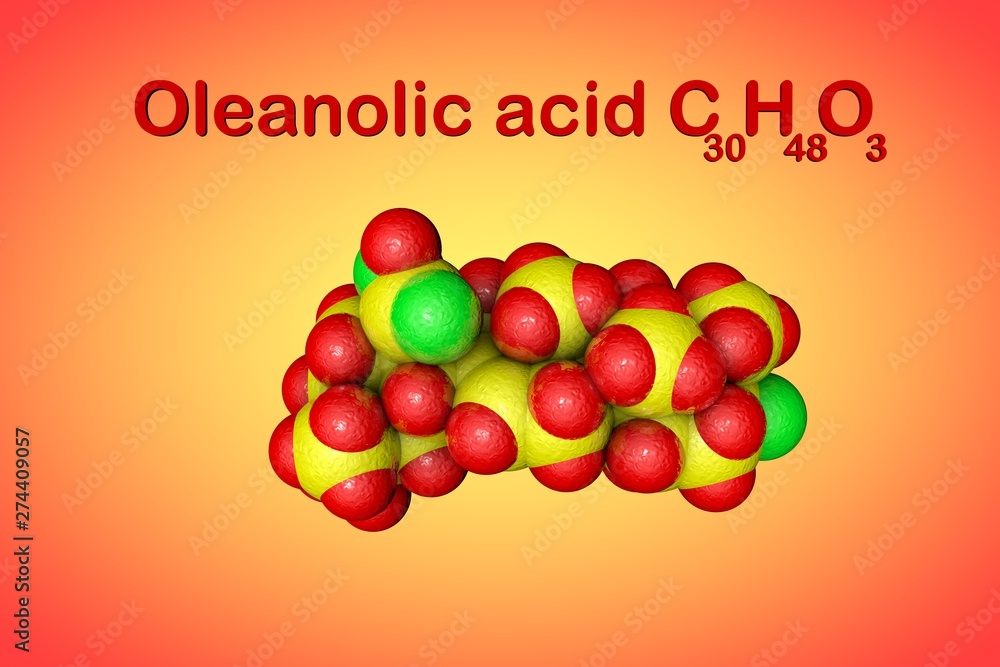 Structural chemical formula and molecular model of oleanolic acid ...