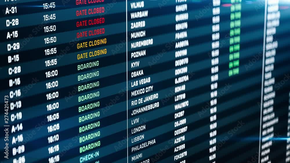 Airport departure board, flight, gate information on screen, terminal ...