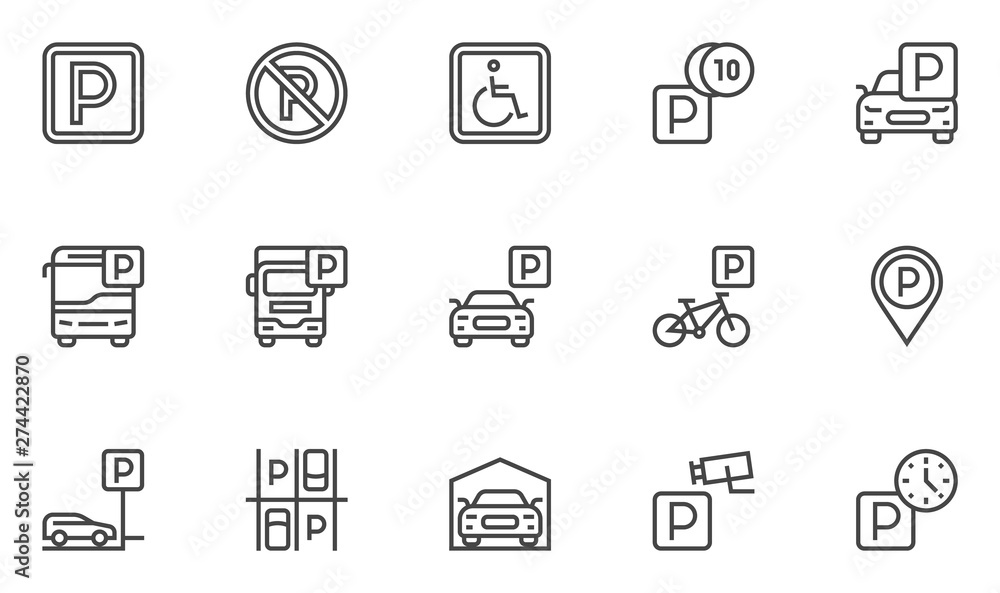 Parking Vector Line Icons Set. Parking Spaces, Car Park, Paid Parking ...