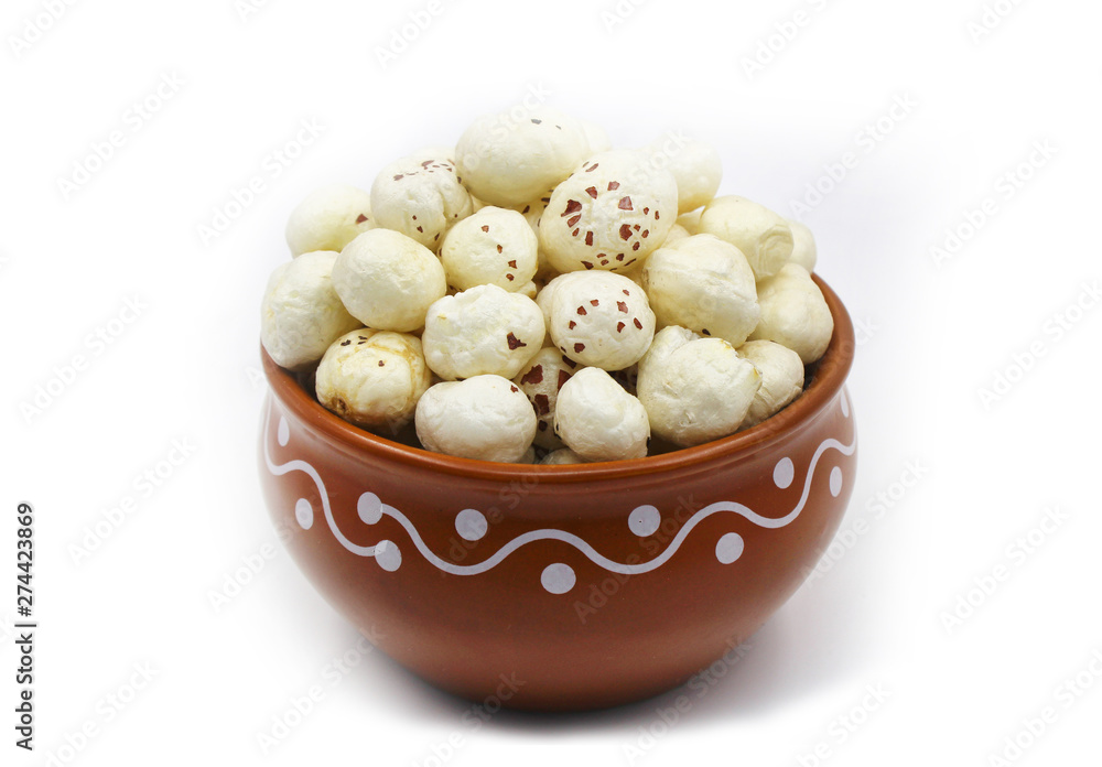 Fox Nuts also known as Makhana. Lotus seeds. puffed seeds in bowl Stock ...