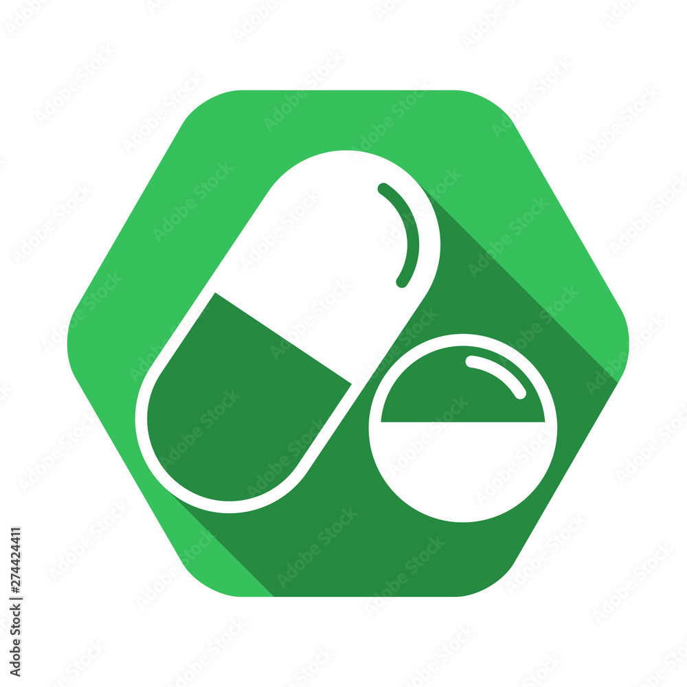 Pills vector green icon in modern flat style isolated. Pills can ...