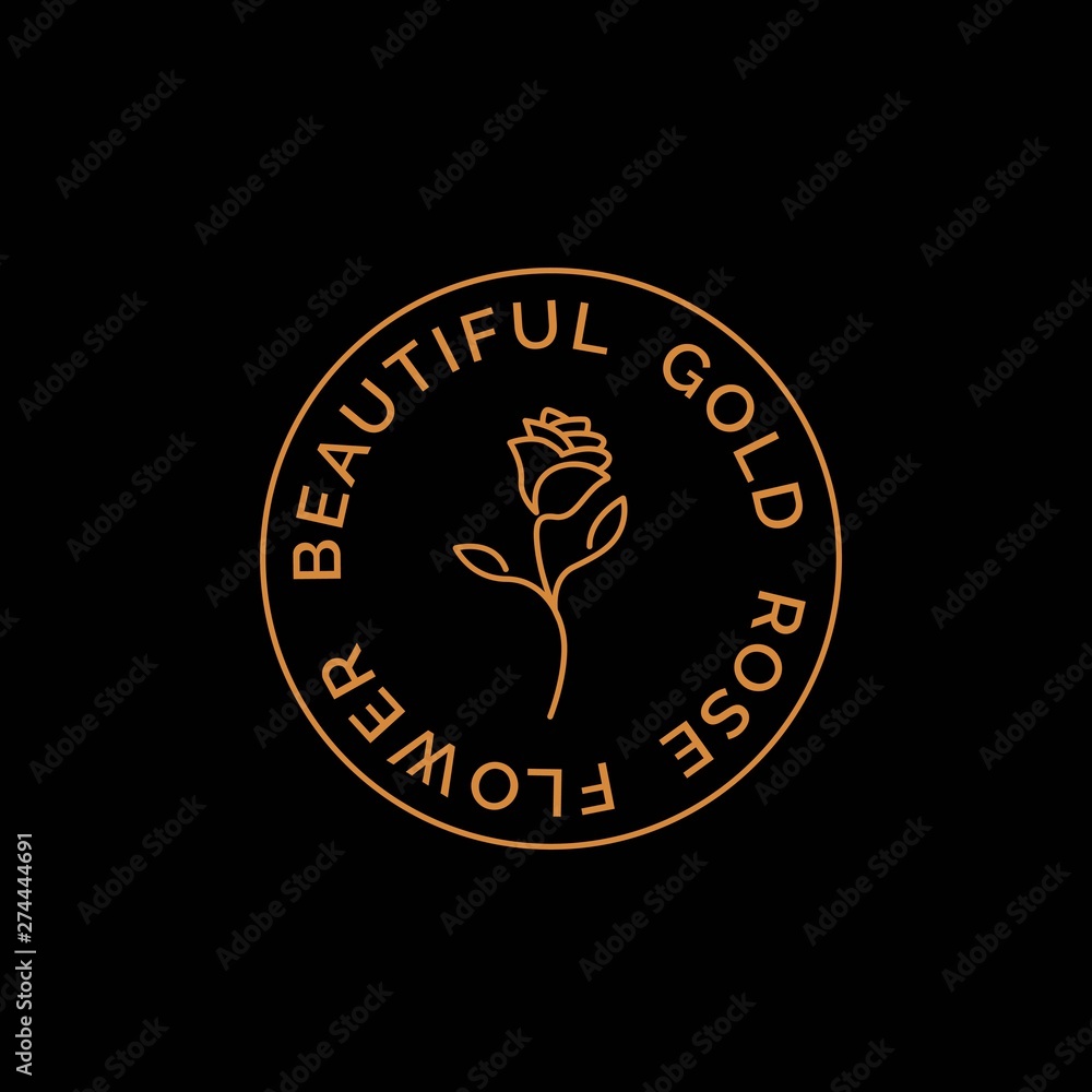 Golden rose flower line art illustration seal logo design Stock Vector ...