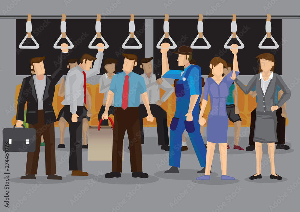 Inside a Crowded Metro During Peak Hours Cartoon Vector Illustration ...