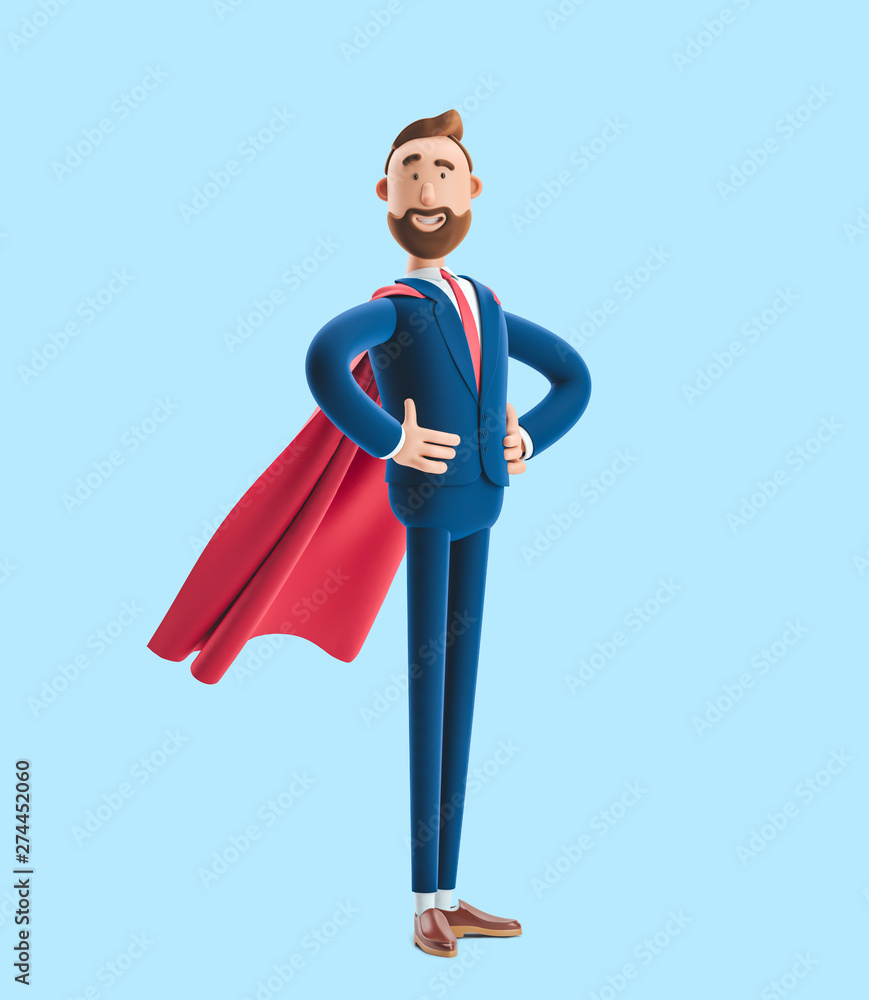 Cartoon character Billy clothed like a superhero. 3d illustration on ...