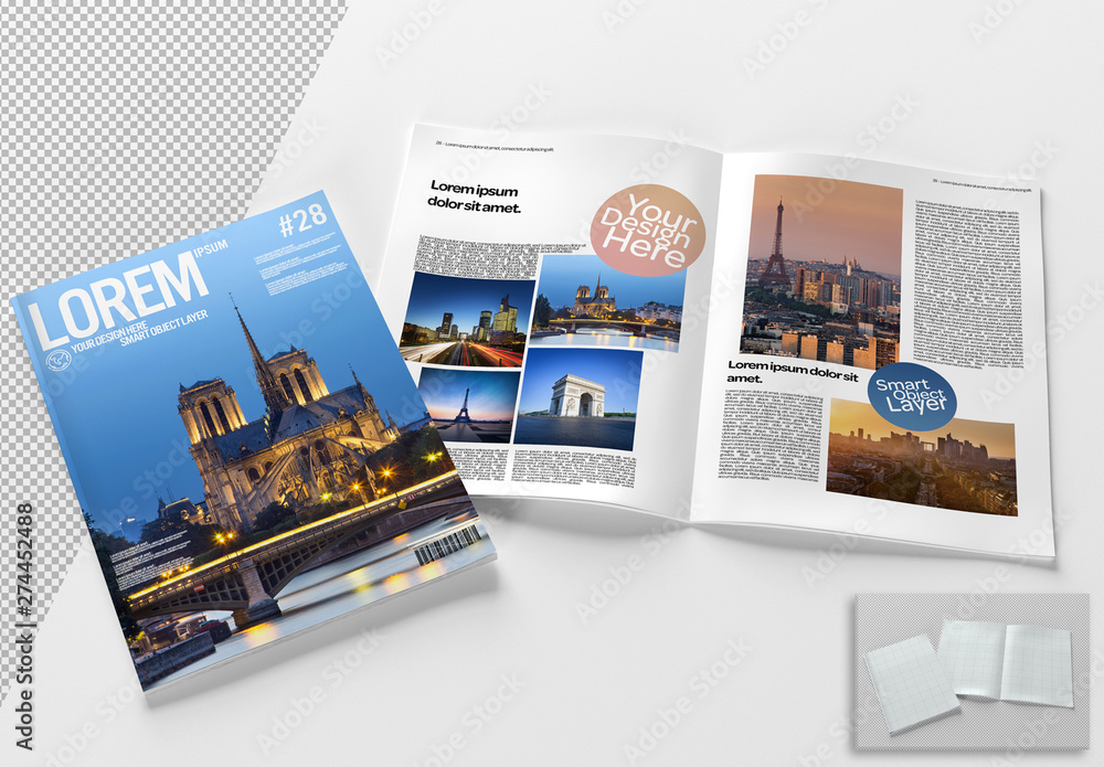 Mockup of Open Magazine and Cover Stock Template | Adobe Stock