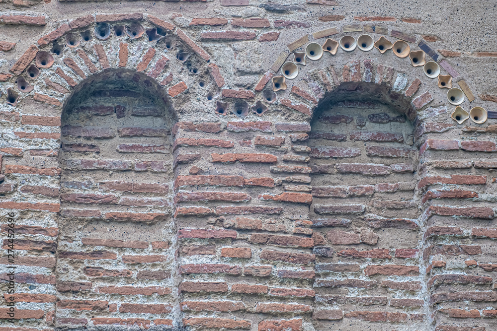 Detail of brickwork of the Boyana Church, a medieval Bulgarian Orthodox ...
