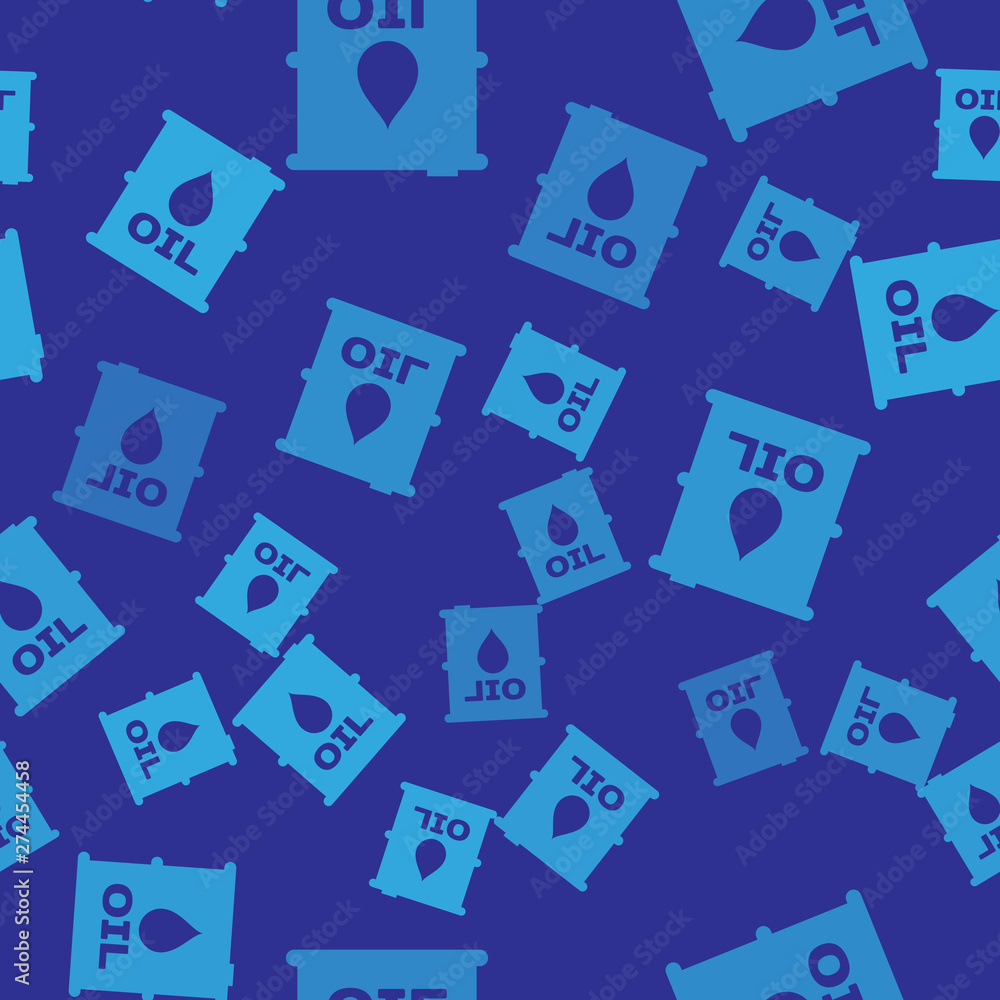 Blue Oil barrel icon isolated seamless pattern on blue background. Oil ...