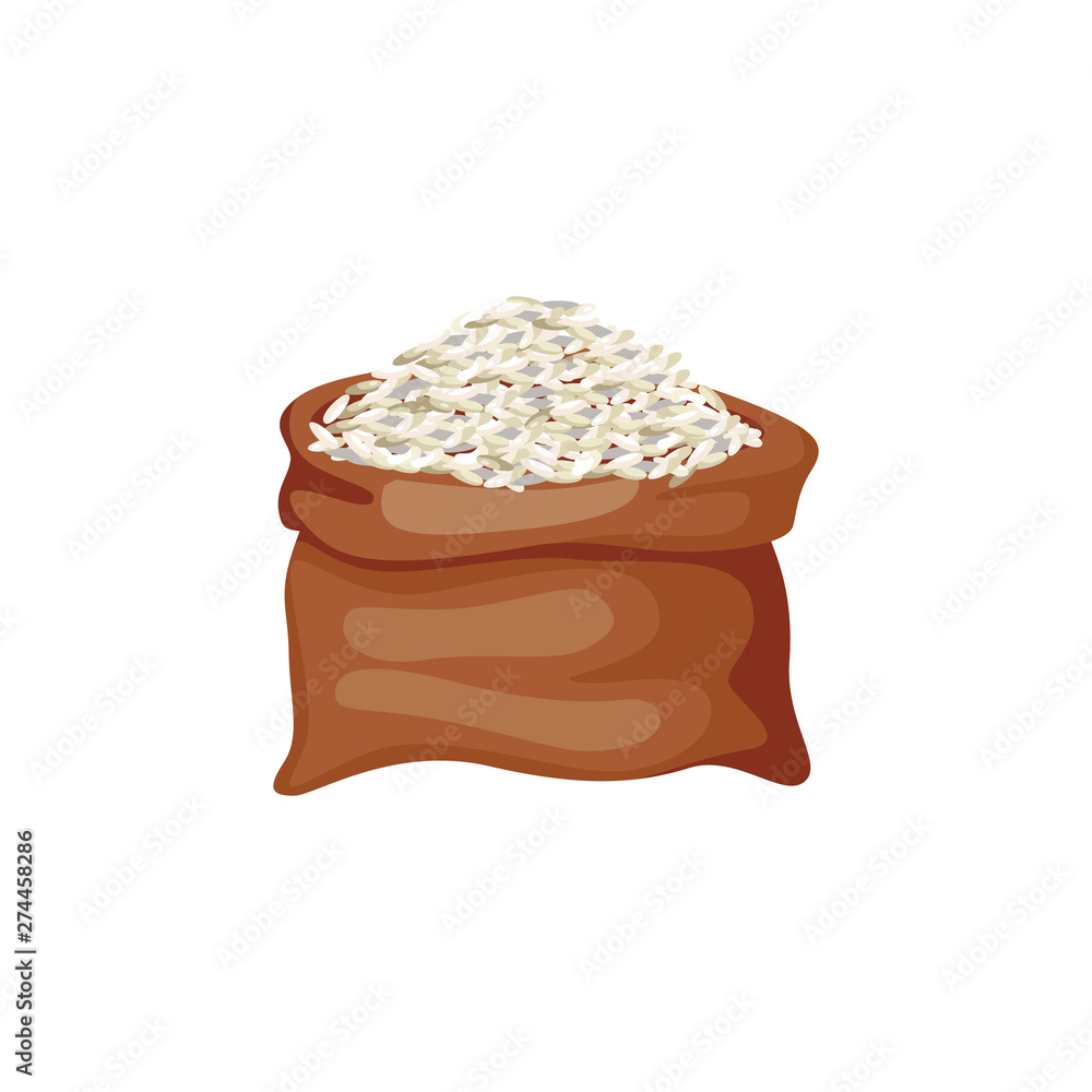 Brown rice grains in burlap sack or bag cartoon vector illustration ...