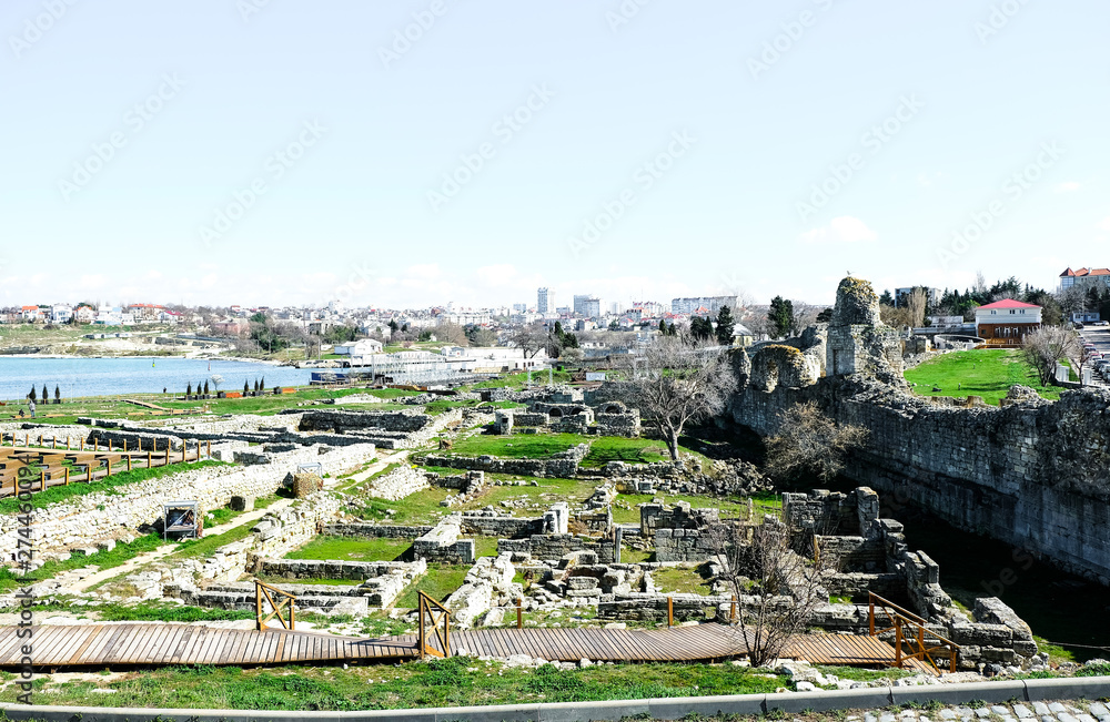 The ruins of the ancient city of Chersonesus on the Black sea. ancient ...