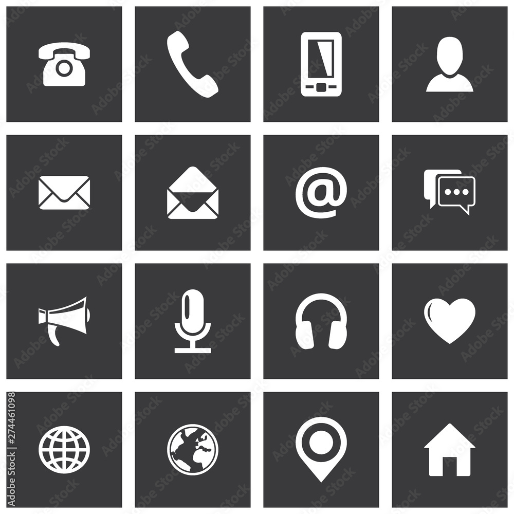 Square communication icon set. Vector pictograms for business, mobile ...