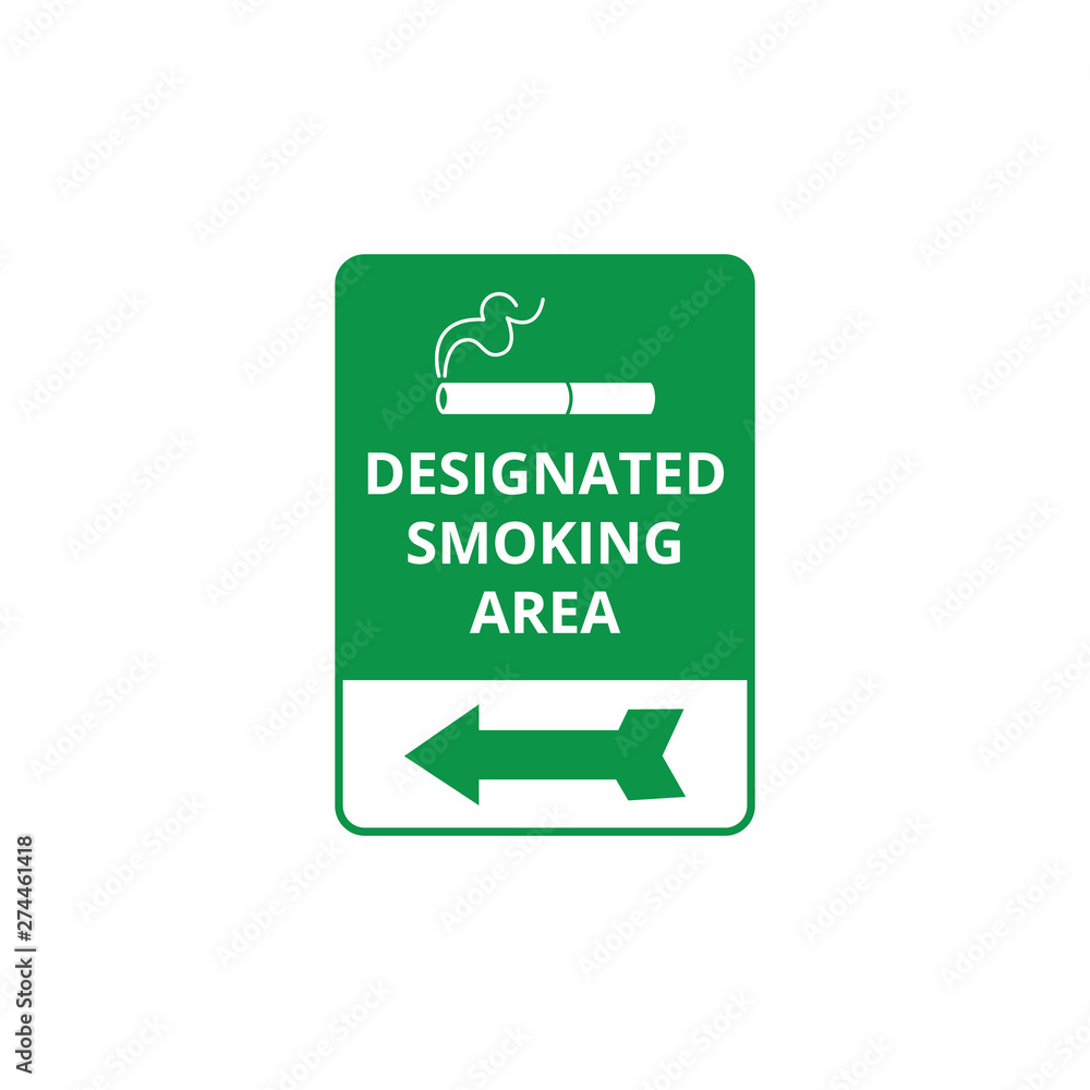 Designated smoking area sign with cigarette symbol and arrow pointing ...