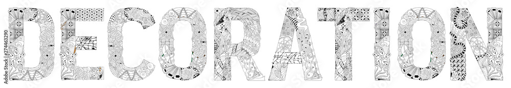 Word decoration for coloring. Vector decorative zentangle object Stock ...