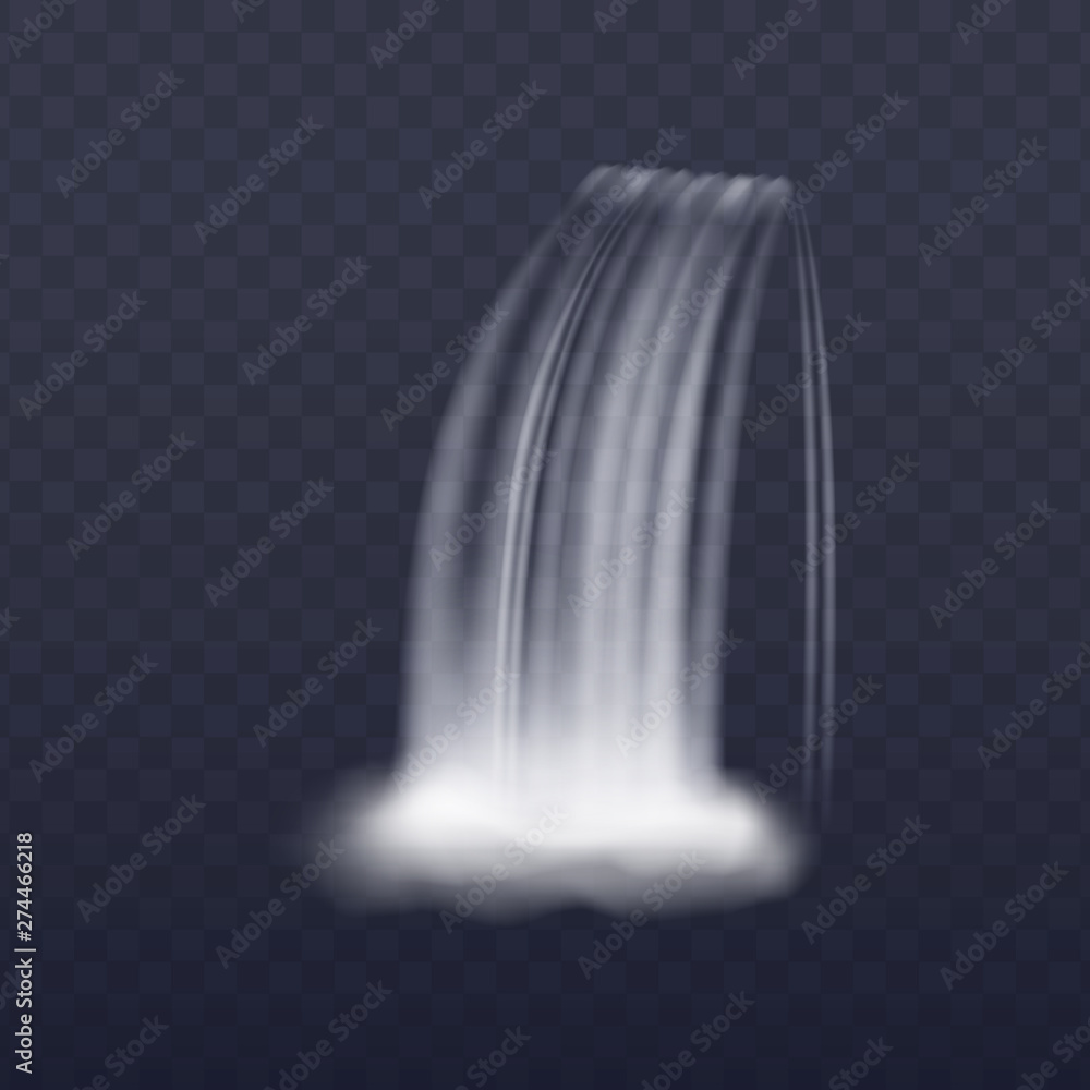 Realistic waterfall stream isolated on transparent background, vertical ...