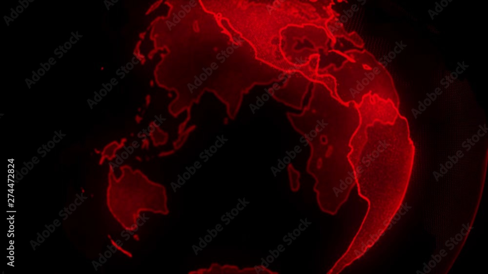 Digital red planet of Earth. Rotating globe with shining continents. 3D ...