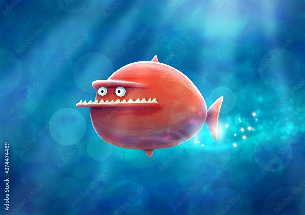 Lustiger Fisch mit vielen Zähnen Stock-Illustration | Adobe Stock