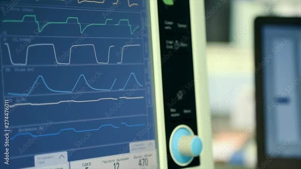 Monitoring of patient's condition, vital signs on ICU monitor in ...