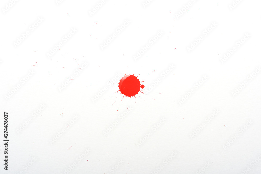 Bright red single paint splash isolated on white background with ...