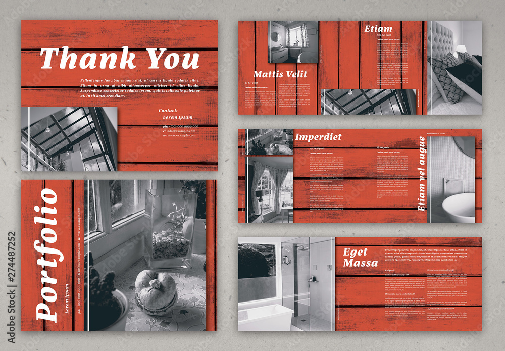 Red Portfolio with Wood Theme Stock Template | Adobe Stock