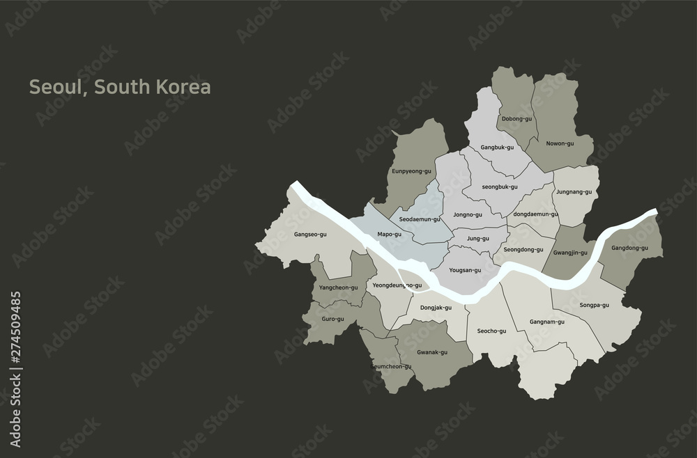 vector map of Seoul, South Korea. seoul map. Stock Vector | Adobe Stock