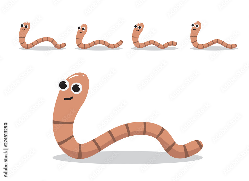 Animation Animal Worm Crawling Cartoon Vector Illustration Stock Vector ...
