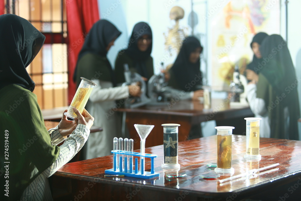 Muslim Student Girl In Science Lab Stock Photo | Adobe Stock