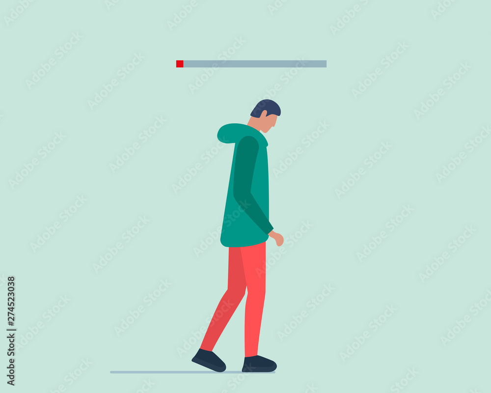 Burnout syndrome concept. Young tired male without work or life energy ...