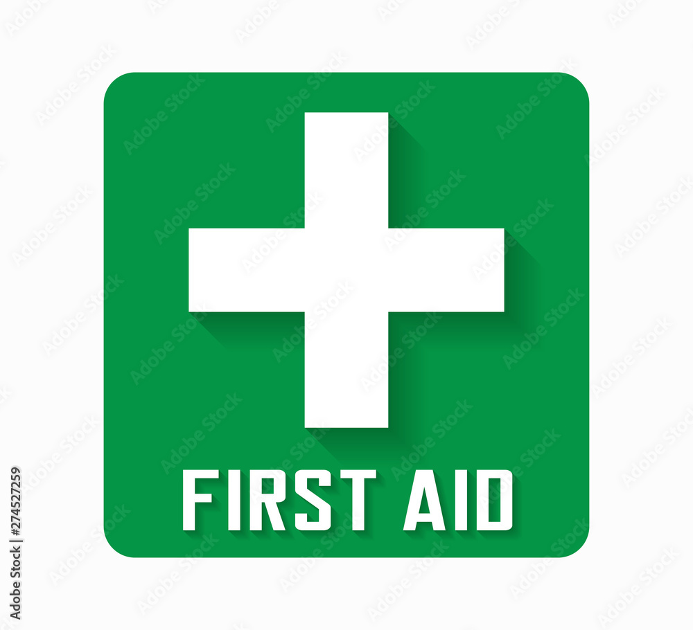 First Aid icon in green color and shadows. Classic plus sign in medical ...