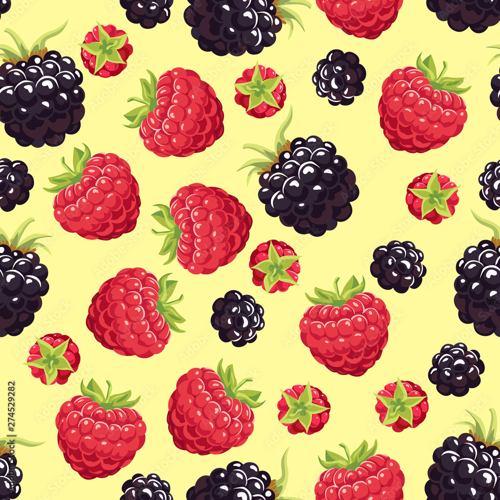 Wild berries seamless pattern. Vector illustration of raspberry ...