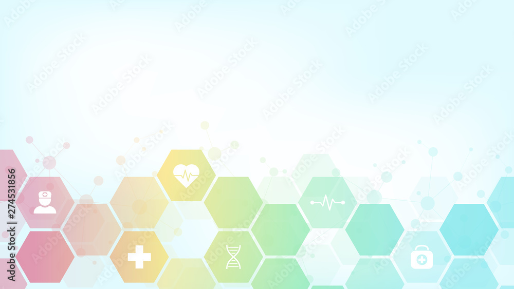 Abstract medical background with flat icons and symbols. Template ...