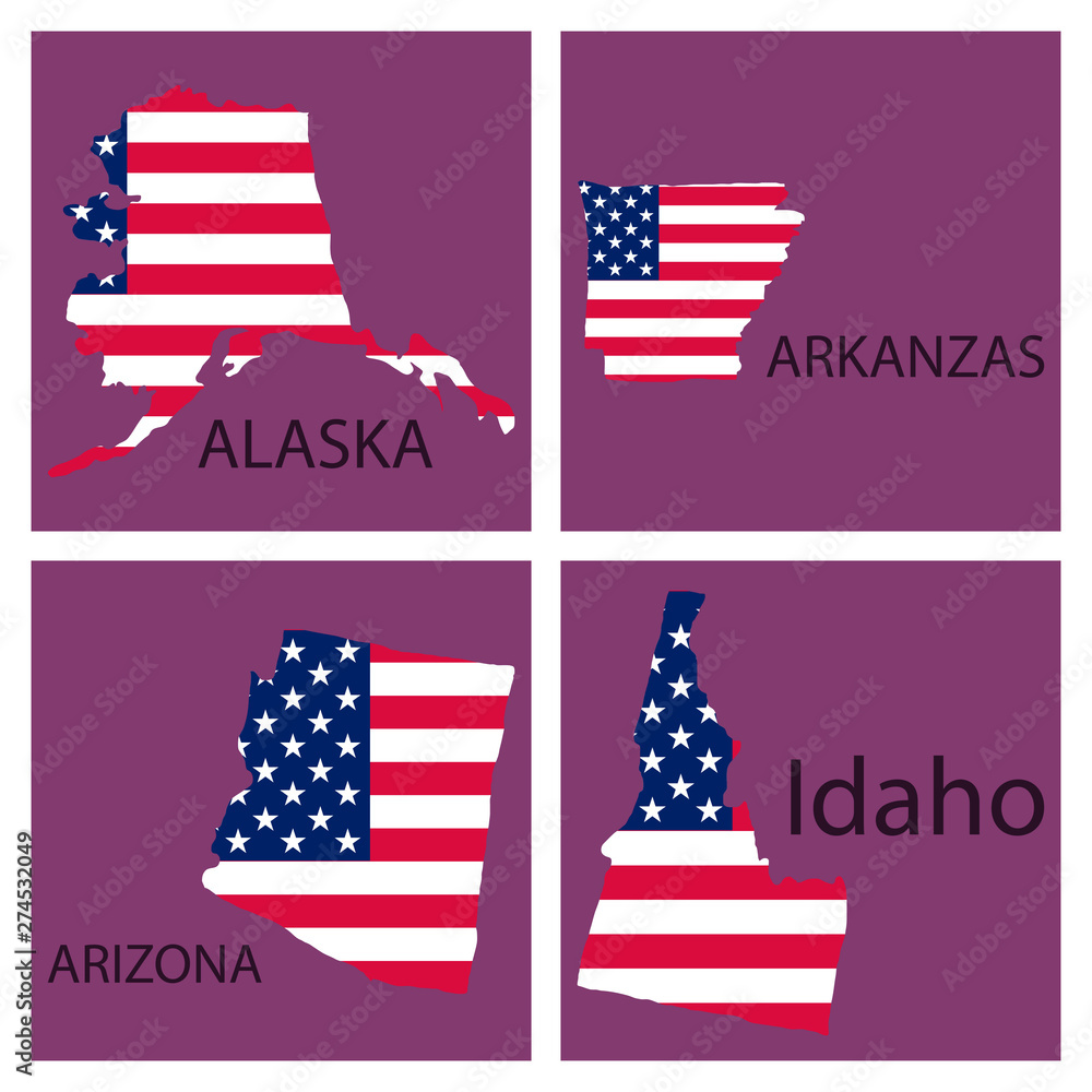 Poster map of United States of America with state names. Flag print map ...