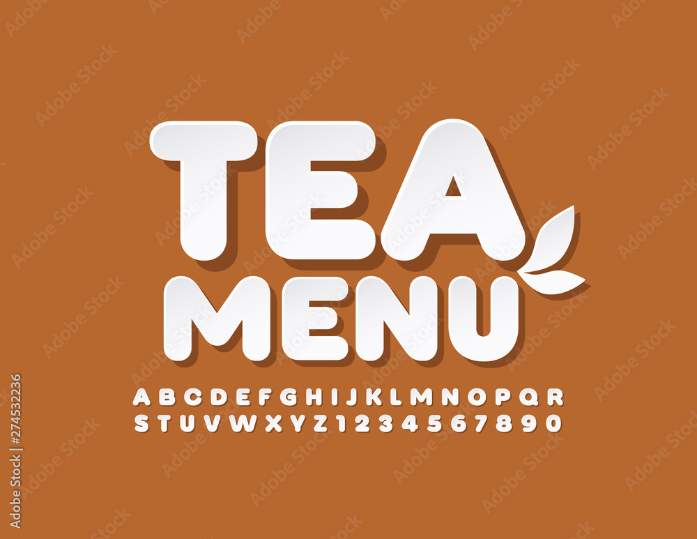 Vector trendy template Tea Menu with Uppercase Font. White modern ...